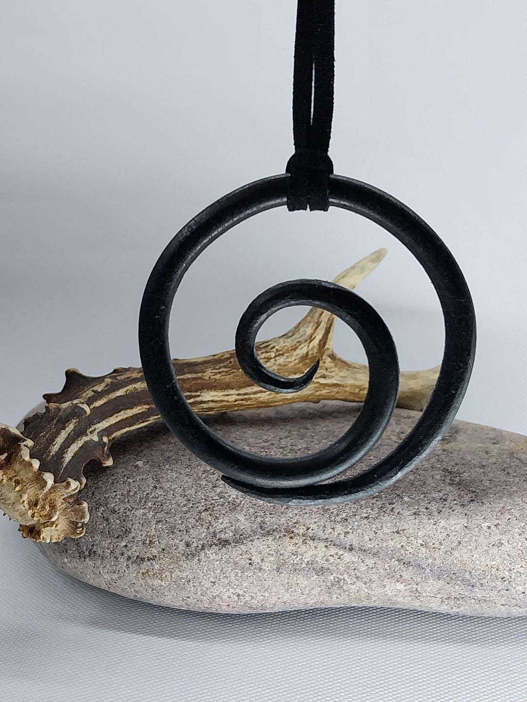 Hand Forged Pendant Spiral.forged Iron Pendant Necklace.wrought Iron ...