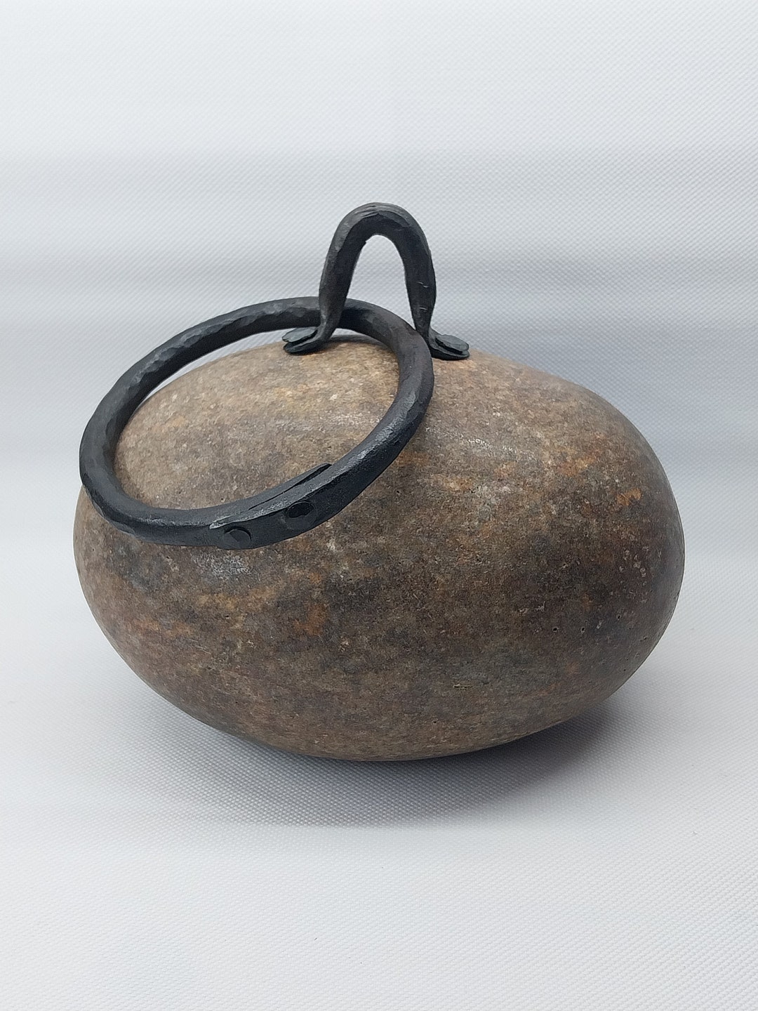 Heavy Door Stop With Hand Forged Handle.rustic Large Beach Stone ...