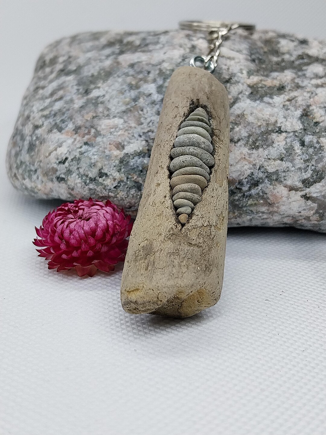 Driftwood Art Keychain .driftwood and Beach Stone Key Fob.old Driftwood ...