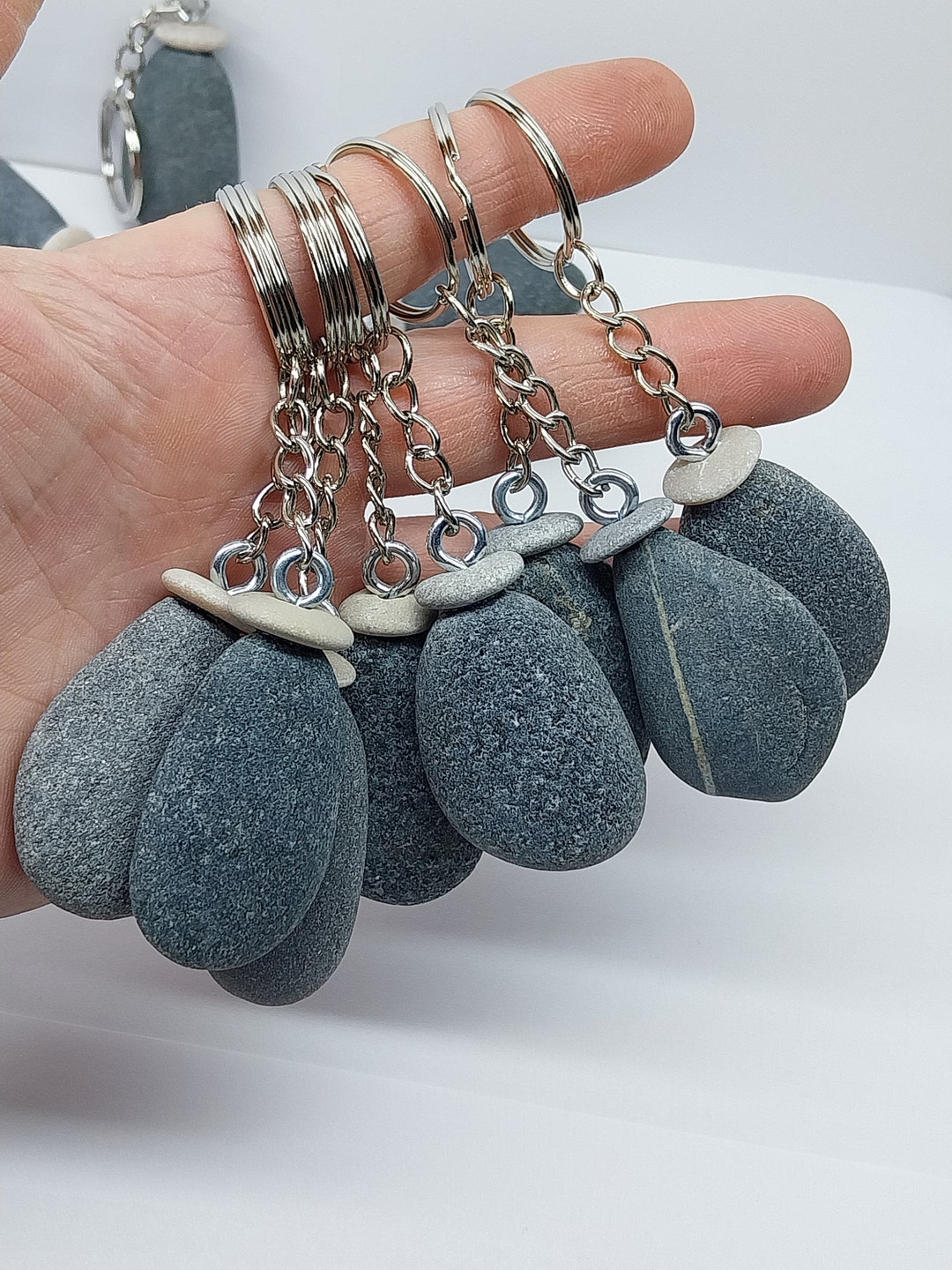 One Piece Natural Sea Stone Keychain.beach Stone Key Ring.beach Pebble ...