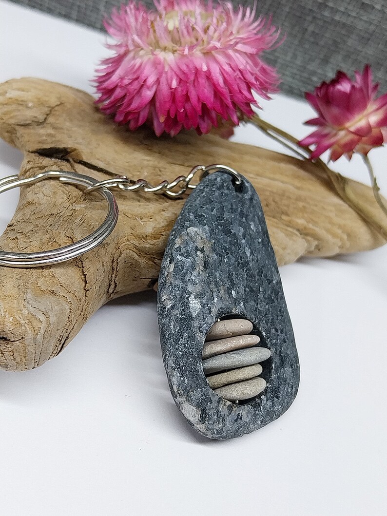 Natural Sea Stone Keychain.sea Rock Key Chain.pebble Key Ring. - Etsy