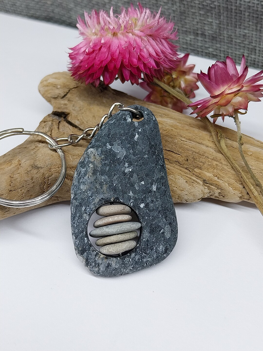 Natural Sea Stone Keychain.sea Rock Key Chain.pebble Key Ring. - Etsy