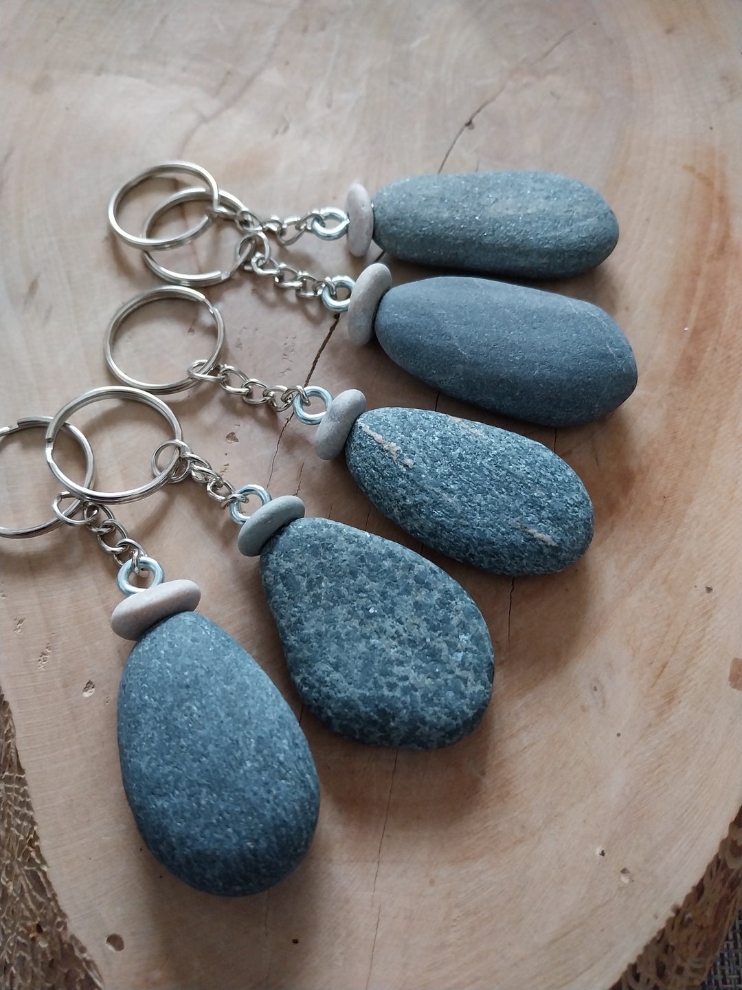 One Piece Natural Sea Stone Keychain.beach Stone Key Ring.beach Pebble ...