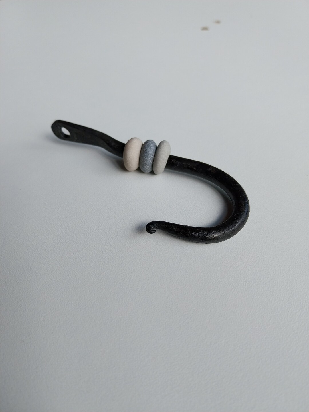 Hand Forged Iron Hook With Natural Sea Stone Accent.iron Hooks.towel ...