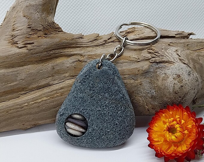 Sea Stone Keychain.beach Stone Key Chain.sea Rock Key Ring.key Fob #1 ...