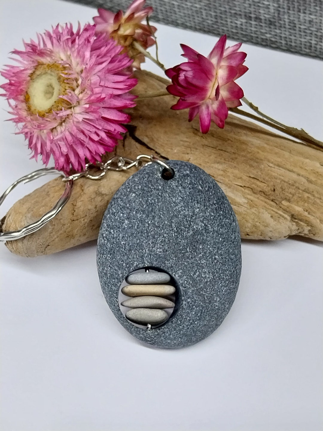Natural Sea Stone Keychain.sea Rock Key Chain.beach Stone Key Ring ...