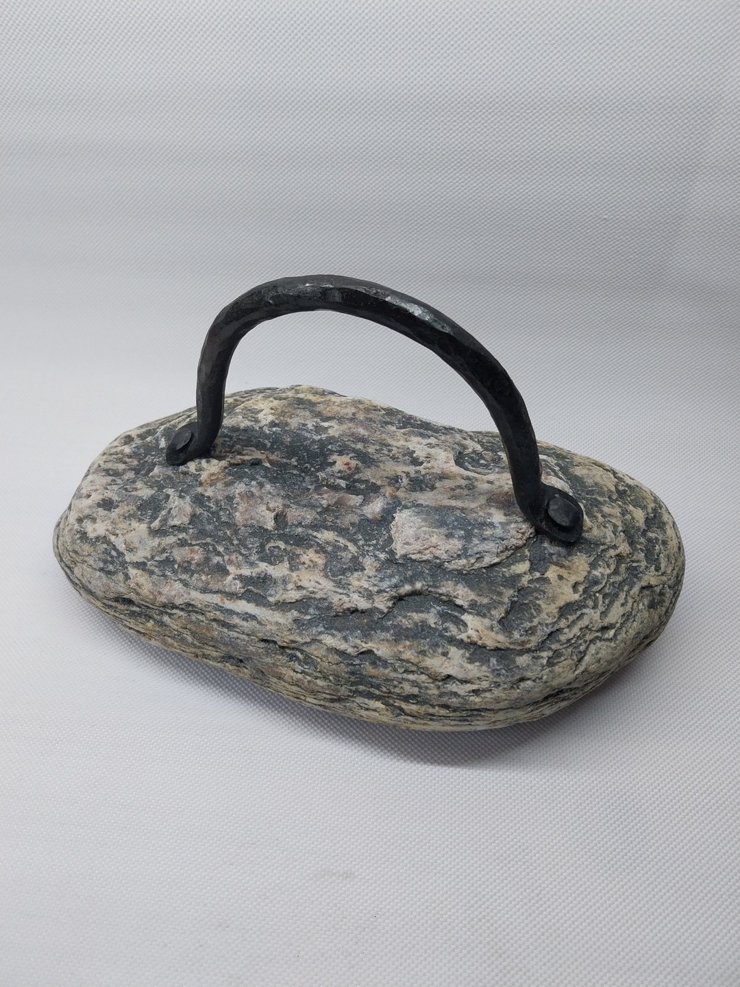 Door Stop.rustic Sea Rock Door Stopper With Hand Forged Handle.heavy ...