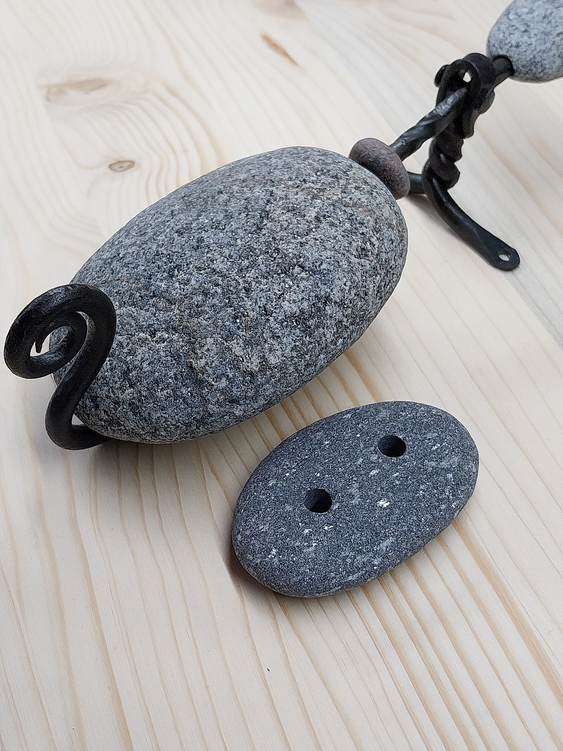 Door Knocker.hand Forged Iron and Sea Stone Door Knocker.front Door ...