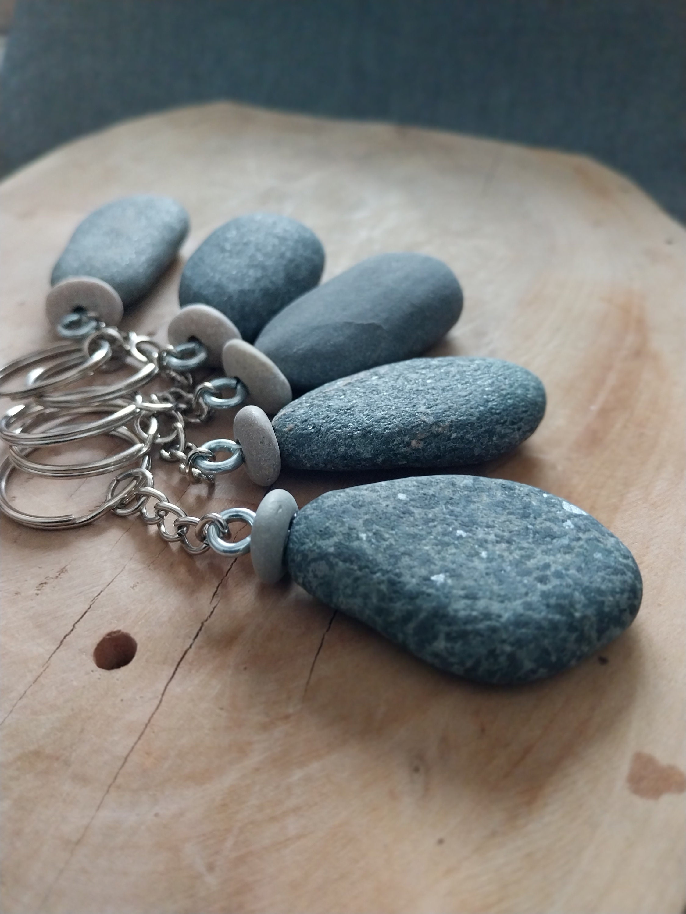 One Piece Natural Sea Stone Keychain.beach Stone Key Ring.beach Pebble ...