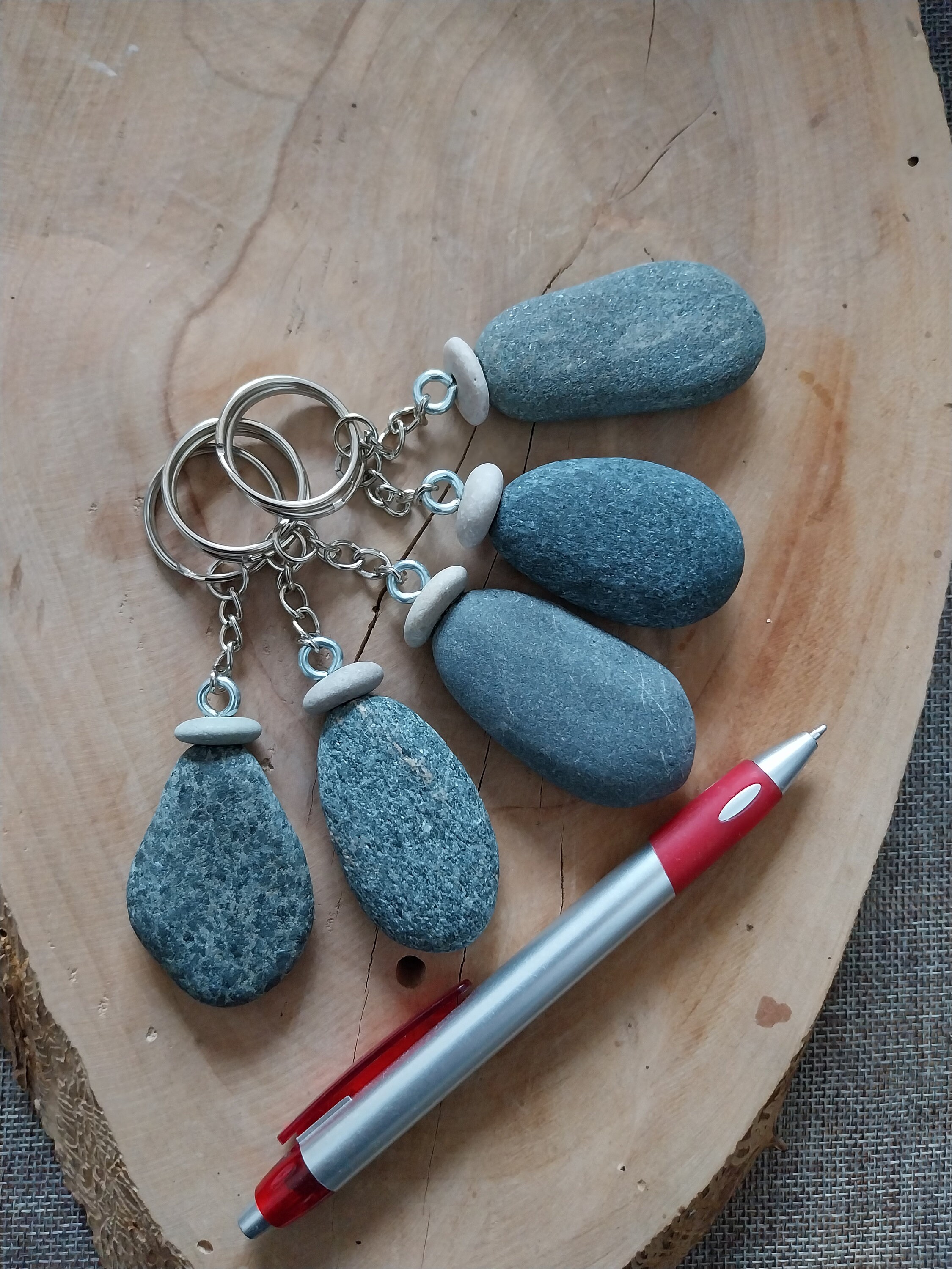 One Piece Natural Sea Stone Keychain.beach Stone Key Ring.beach Pebble ...
