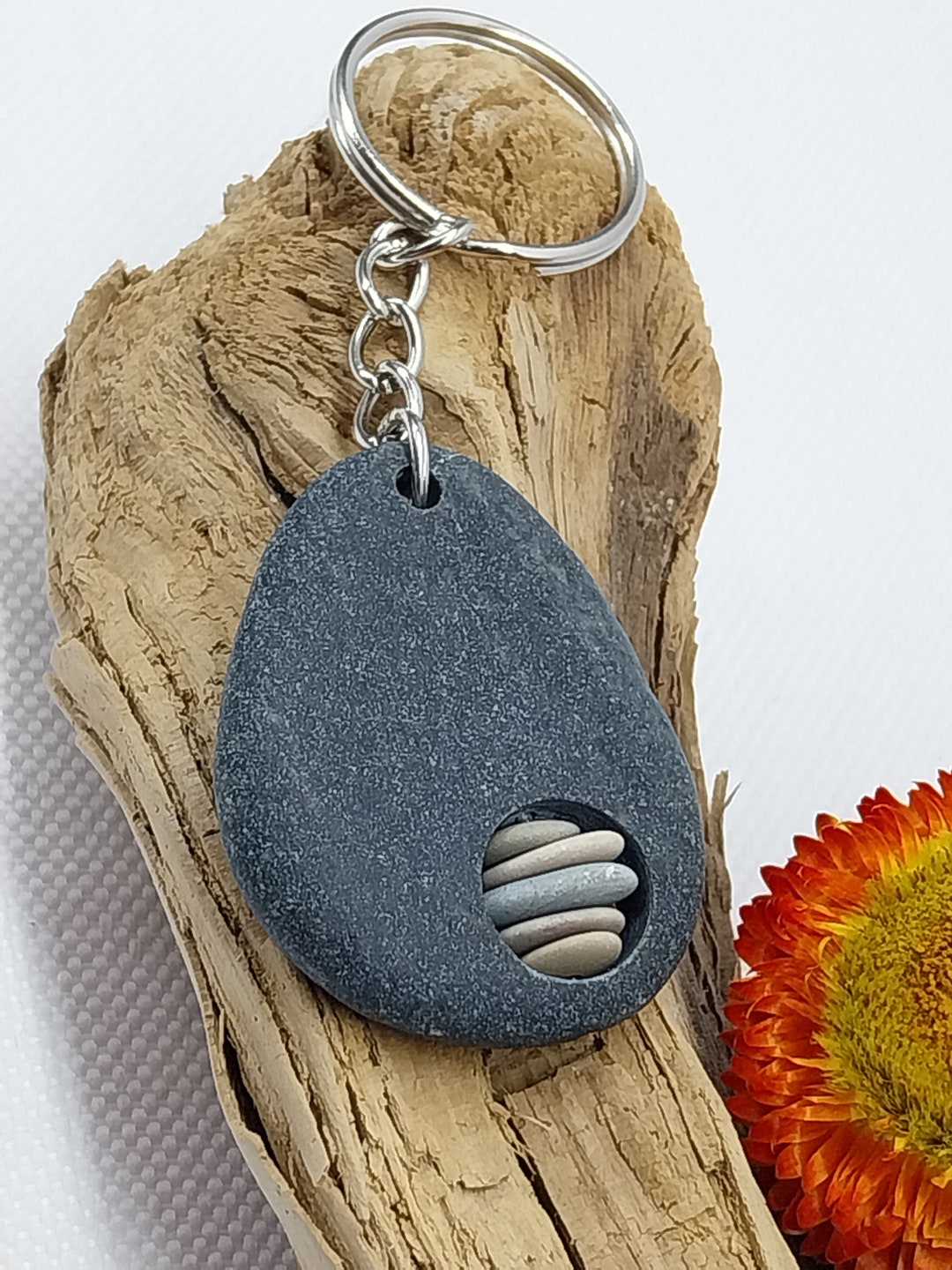 Sea Rock Keychain.beach Stone Key Chain.pebble Key Ring - Etsy