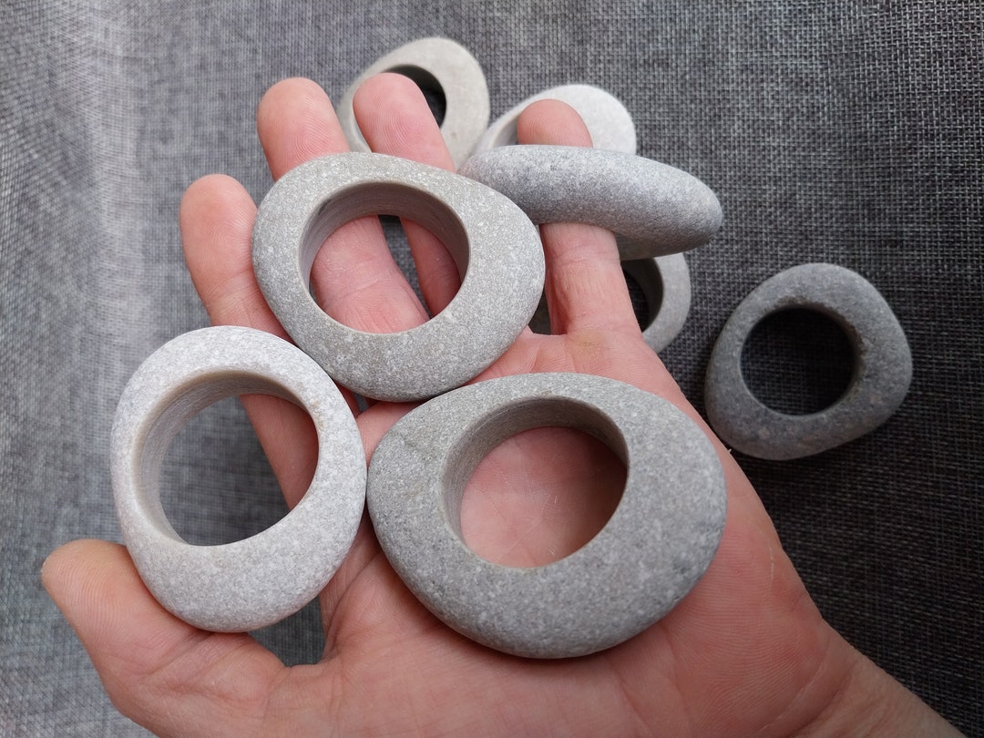 One Piece Large Natural Stone Napkin Ring.beach Stone With Large Hole ...