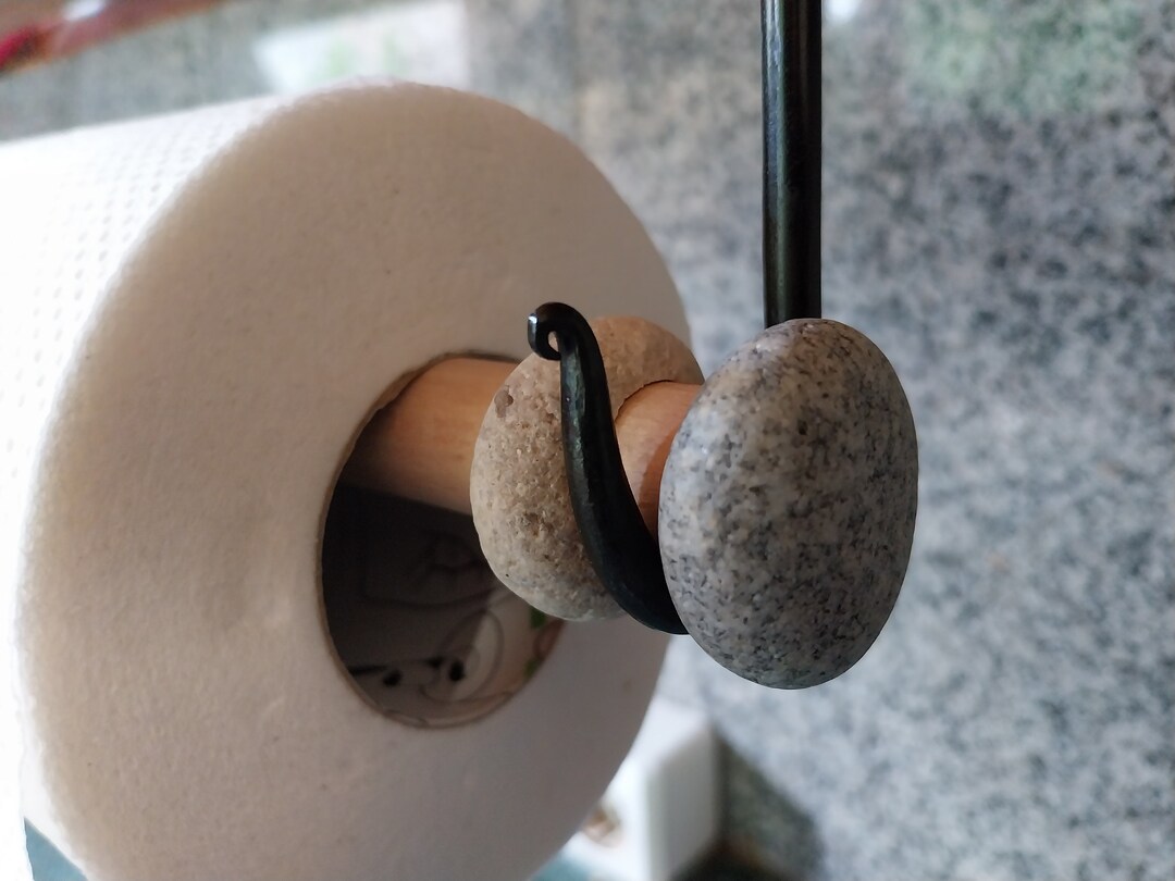 Paper Towel Roll Holder.stone,wooden and Hand Forged Iron Kitchen Rool ...