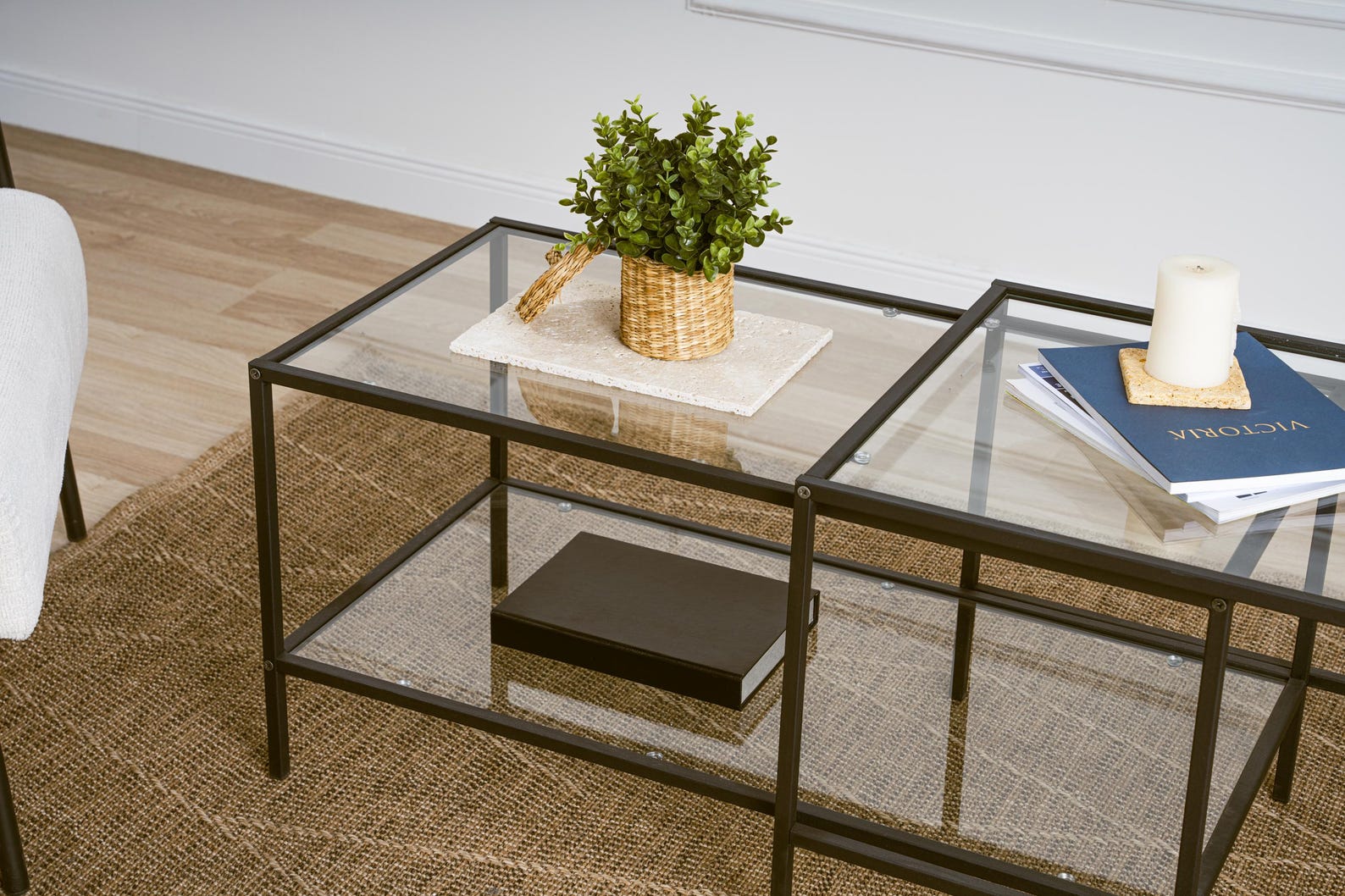 SEVAY 2 Sets of Unbreakable Glass Coffee Table, Modern Decorative ...