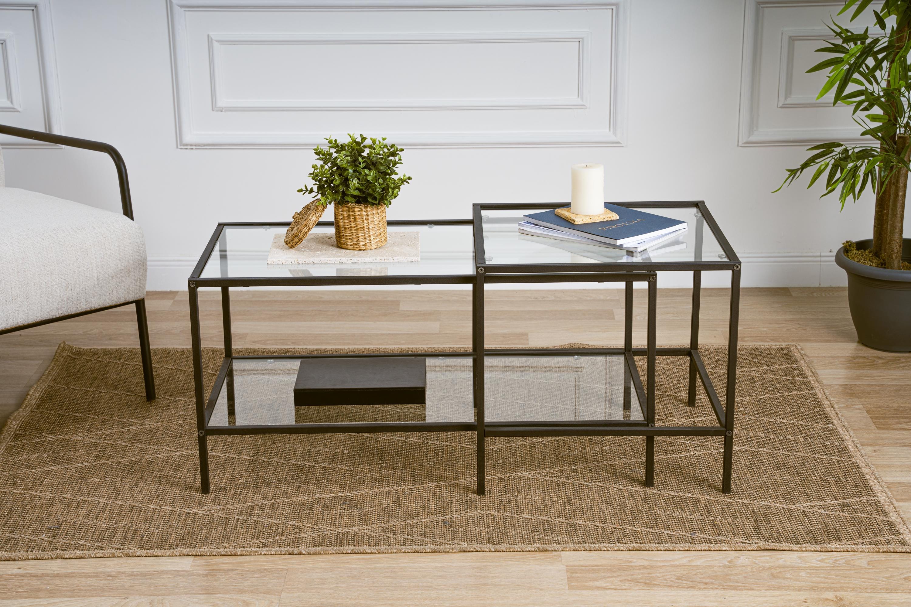 SEVAY 2 Sets of Unbreakable Glass Coffee Table, Modern Decorative ...