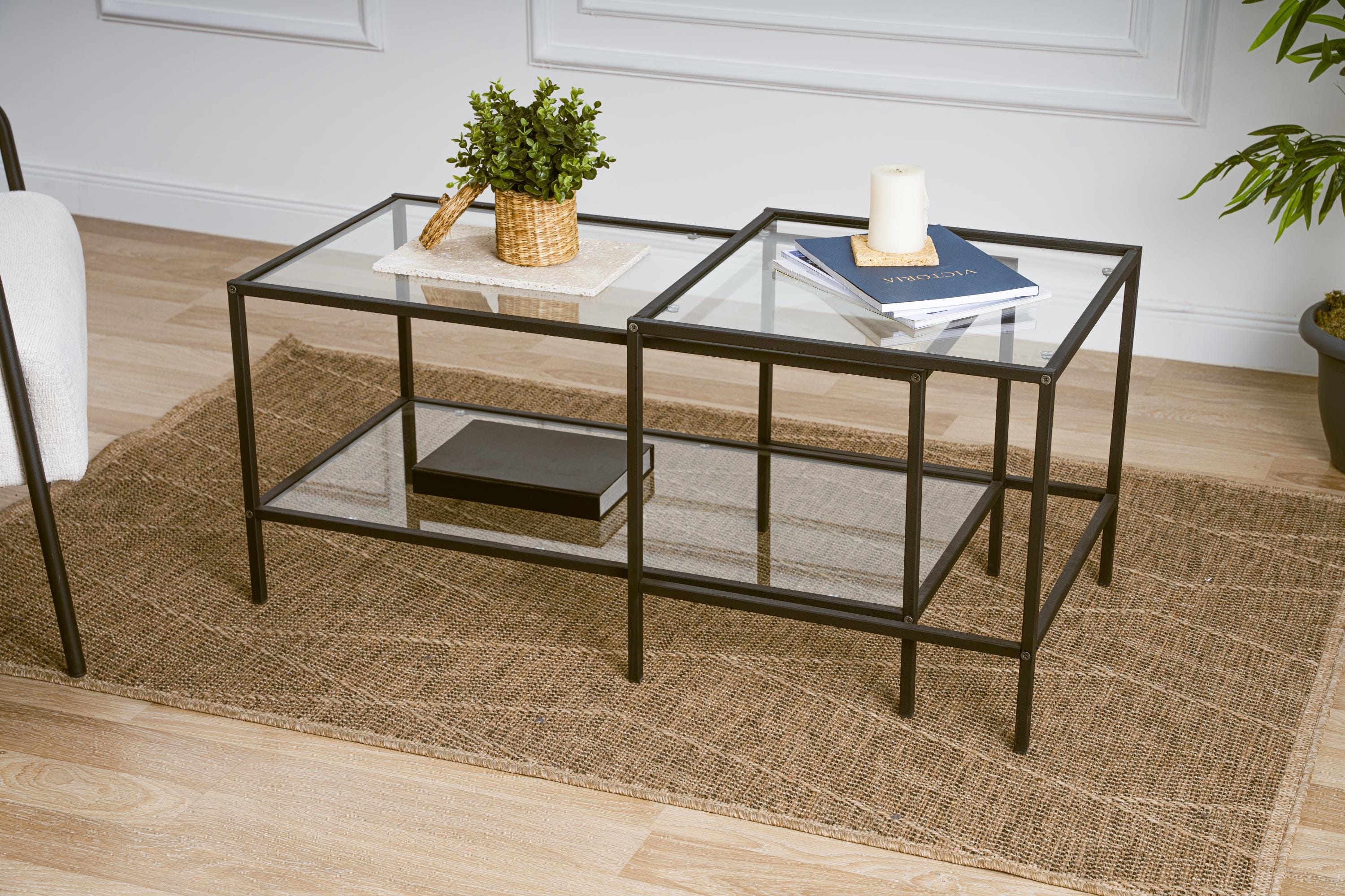 SEVAY 2 Sets of Unbreakable Glass Coffee Table, Modern Decorative ...