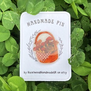 Picnic Basket Pin Badge, Cottagecore Pin, Mushroom Pin Badges, Autumn ...