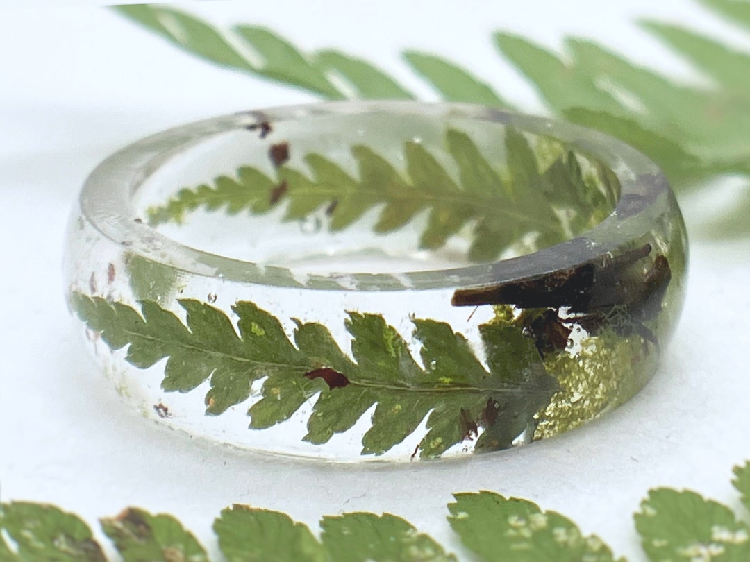 REAL FERN MOSS Resin Ring, Pressed Flower Resin Ring Forestcore Nature ...