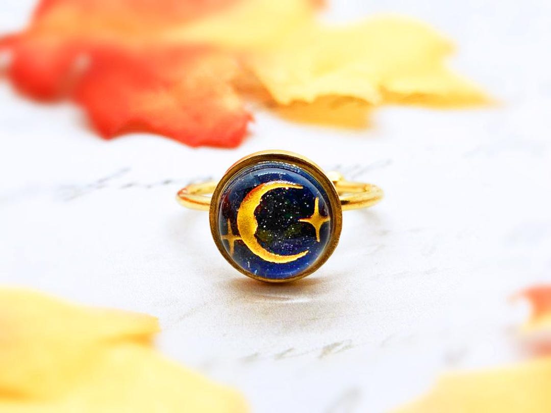 Whimsigoth Ring, Crescent Moon Ring, Celestial Jewelry, Stars & Moon ...
