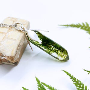 Moss Necklace, Stainless Steel Chain, Moss Resin Necklace Dark Academia ...