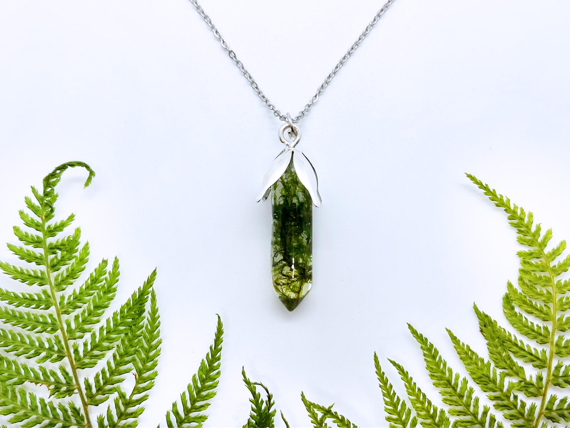 Moss Necklace, Stainless Steel Chain, Moss Resin Necklace Dark Academia ...