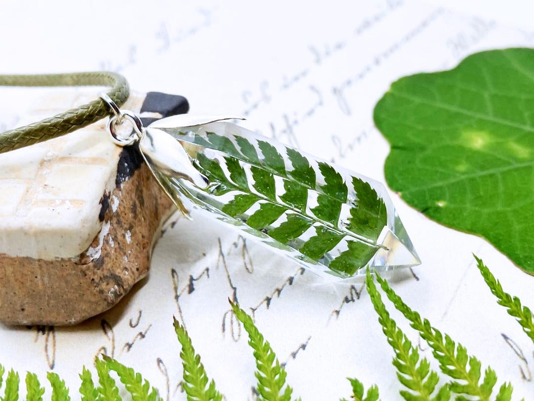 FERN CRYSTAL NECKLACE, Pressed Fern Pendant, Pressed Flower Necklace ...