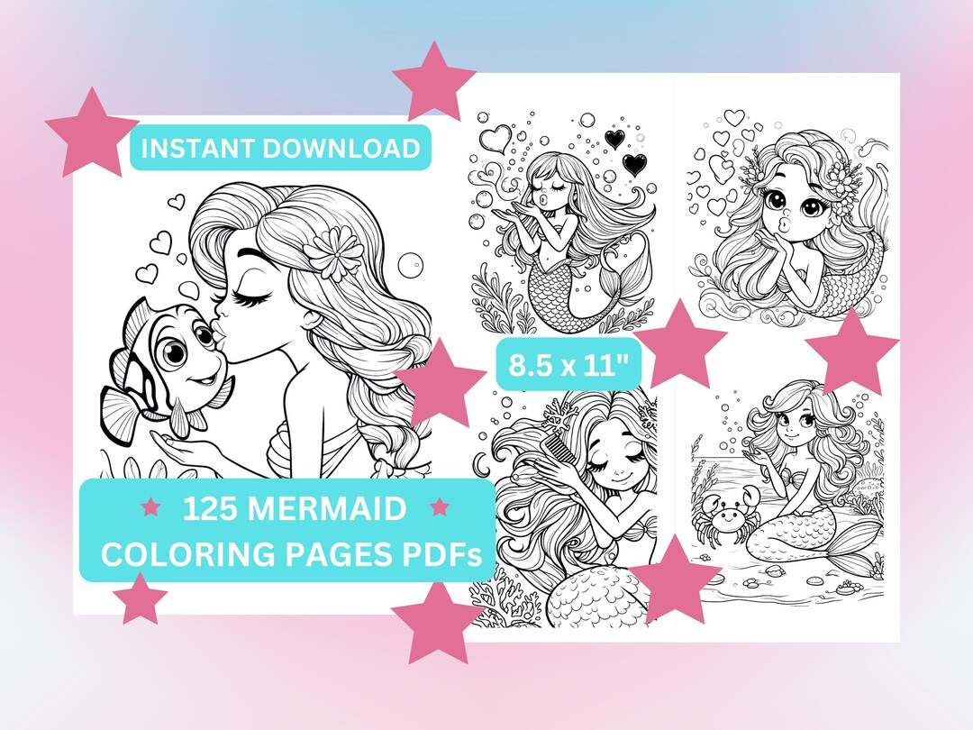 125 Mermaid Coloring Pages,printable Coloring Pages,digital Coloring ...
