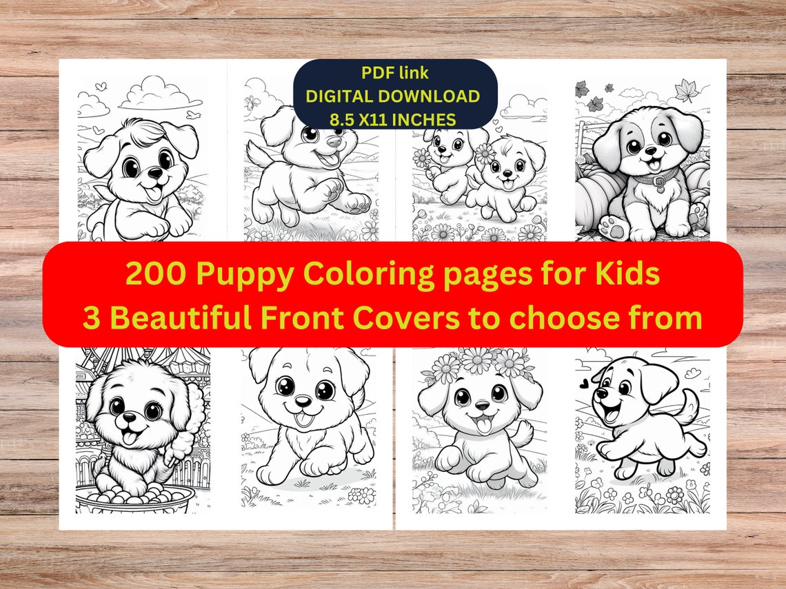 200 Dog & Puppy Coloring Pages, Printable Coloring Pages, Digital ...