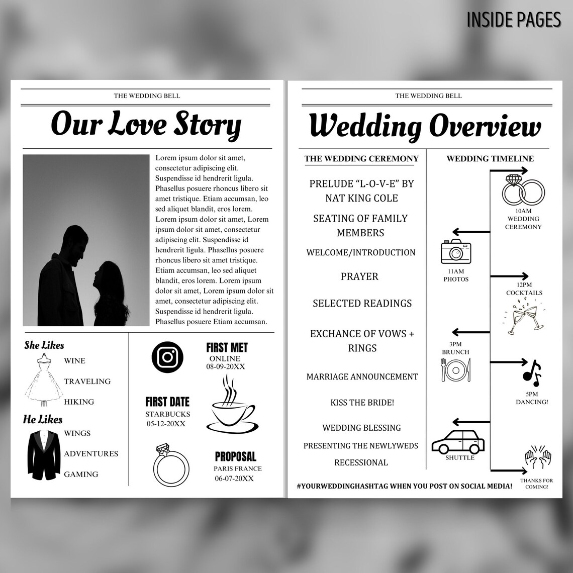 Newspaper Wedding Program Template Wedding Newspaper Template - Etsy