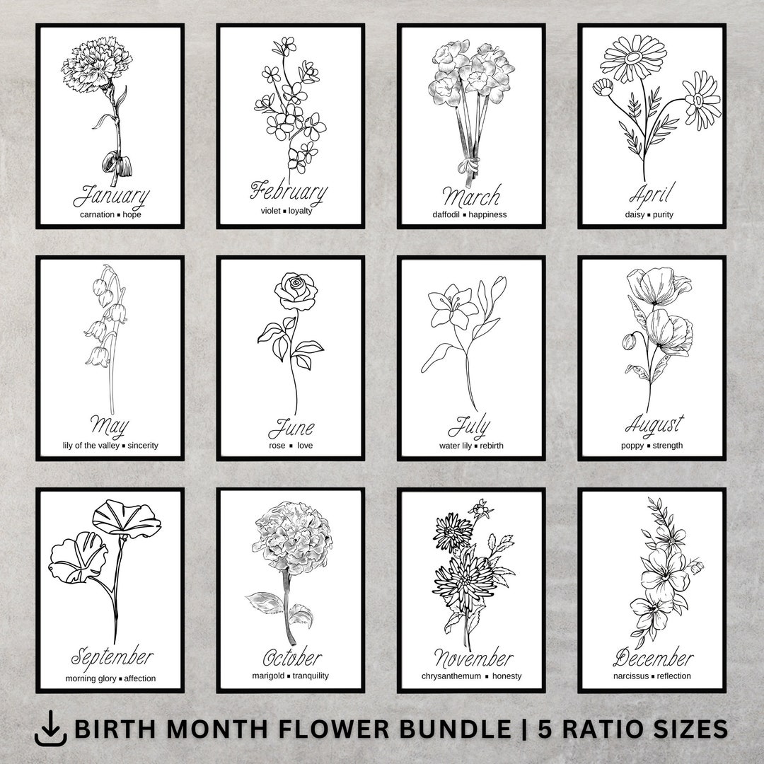 Birth Flower Clipart Print Bundle Flower Birth Month Flower Pot ...