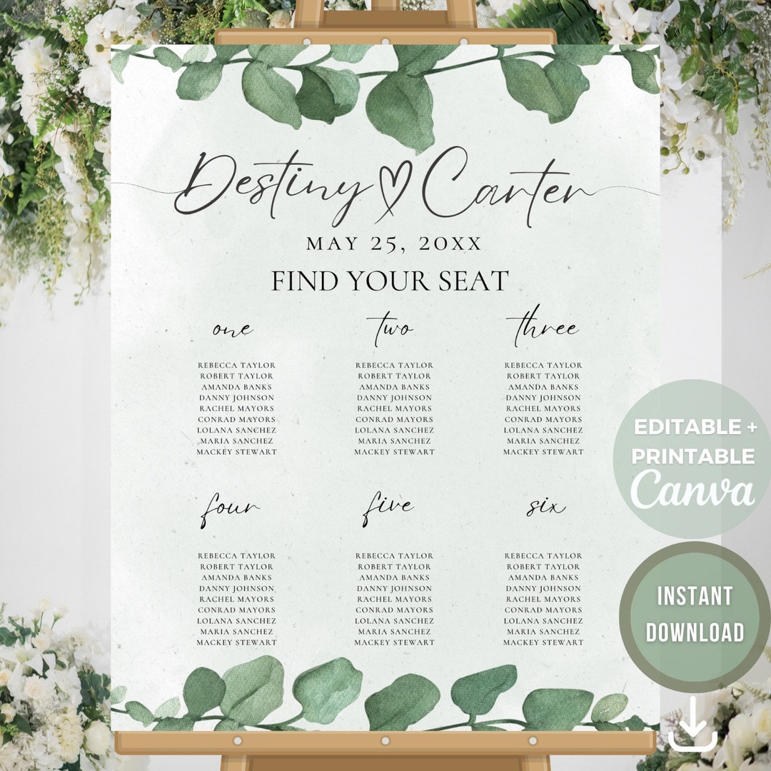 Wedding Seating Chart Template Printable Editable Seating Chart Wedding ...