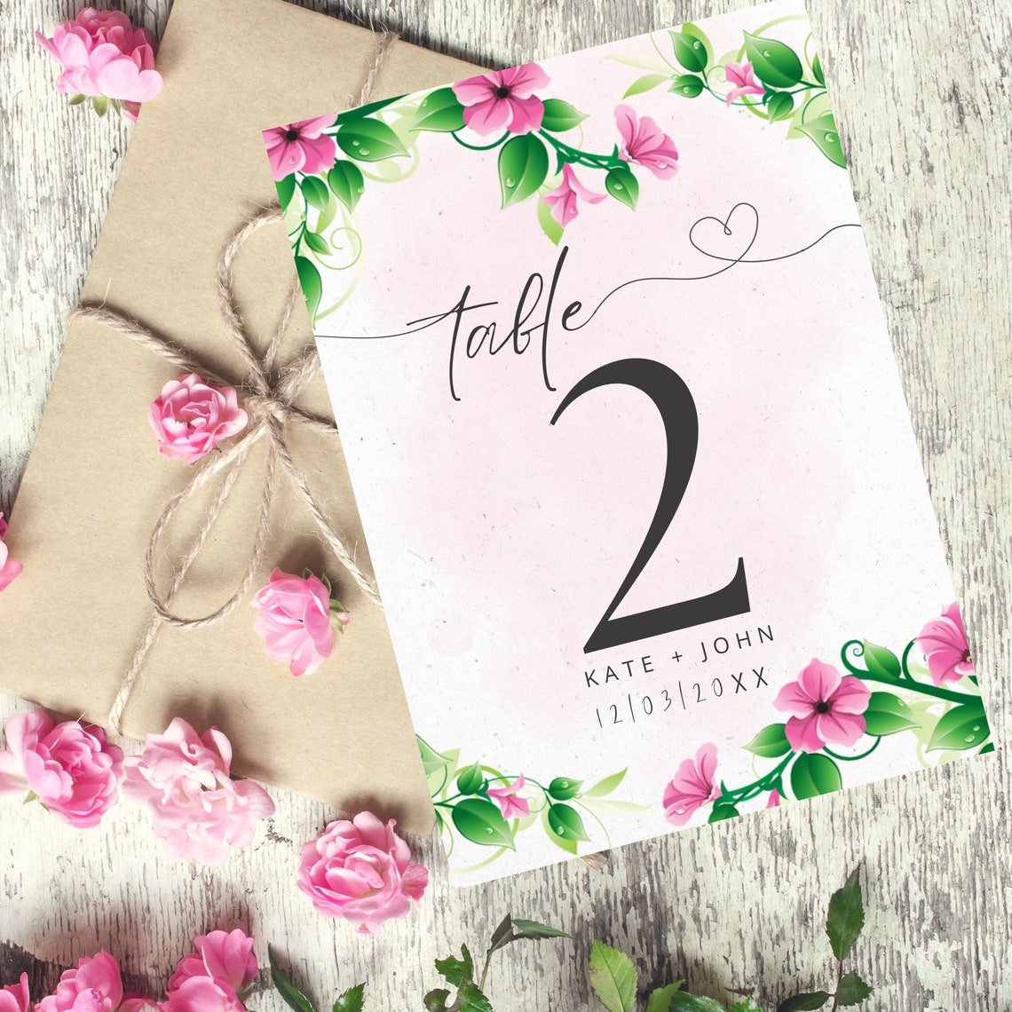 Printable Table Numbers Editable Template Pink Flower Flower Wedding ...