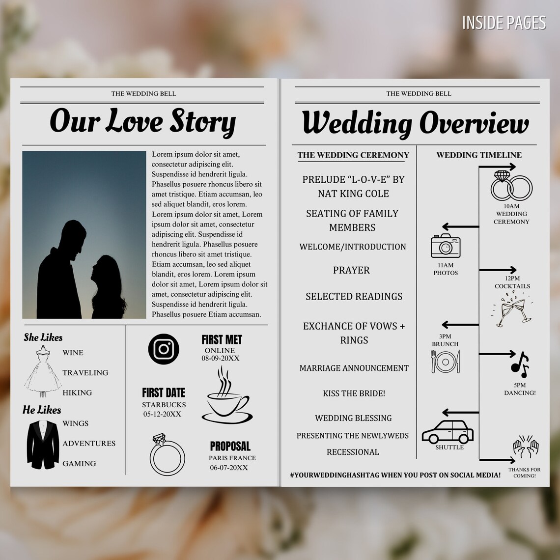 Newspaper Wedding Program Template Wedding Newspaper Template Editable ...