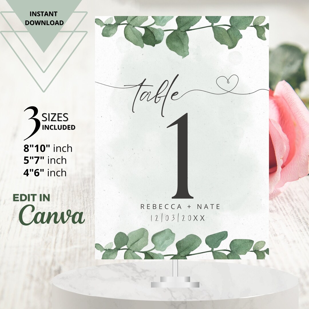 Printable Table Numbers Editable Template Greenery Leaves Wedding ...