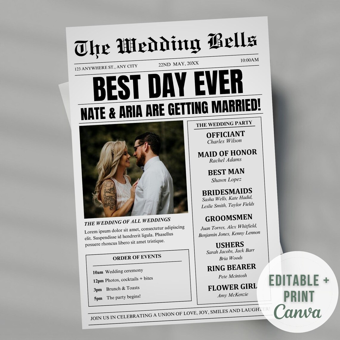 Newspaper Wedding Program Template Wedding Newspaper Template - Etsy