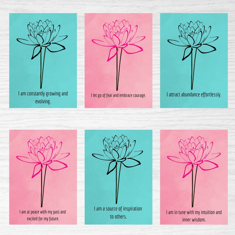 Lotus Flower Affirmation Cards Printable Daily Meditation Digital Quote ...