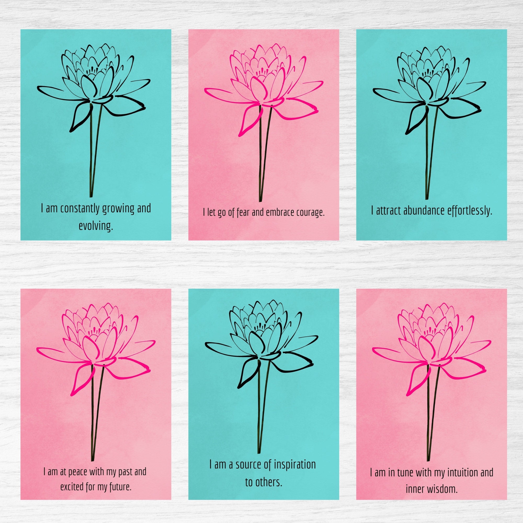 Lotus Flower Affirmation Cards Printable Daily Meditation Digital Quote ...