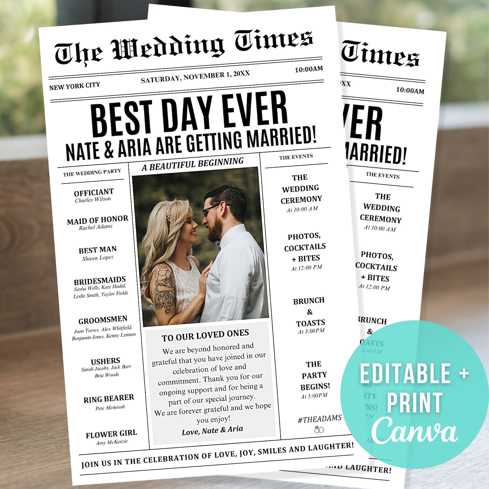 Editable Newspaper Wedding Program Template Wedding Newspaper Template ...