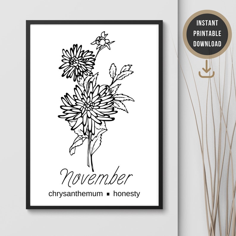 Birth Flower Clipart Print Flower Birth Month Flower Pot Printable Wall ...
