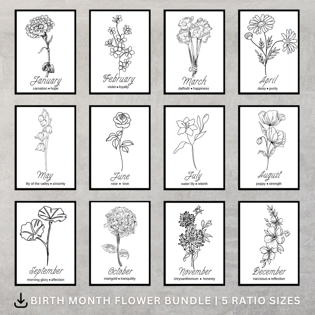 Birth Flower Clipart Print Bundle Flower Birth Month Flower Pot ...