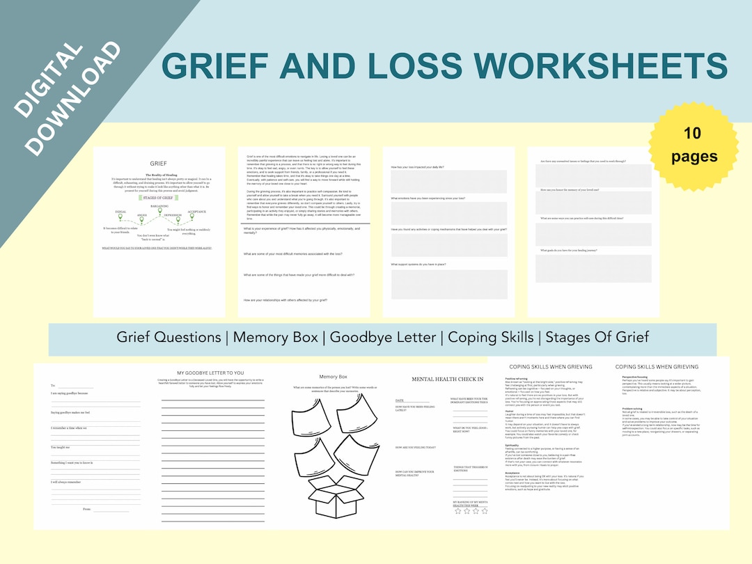 Grief Worksheets, Loss and Grief, Coping Skills, Grief Therapy Worksheets, Grief Journal - Etsy