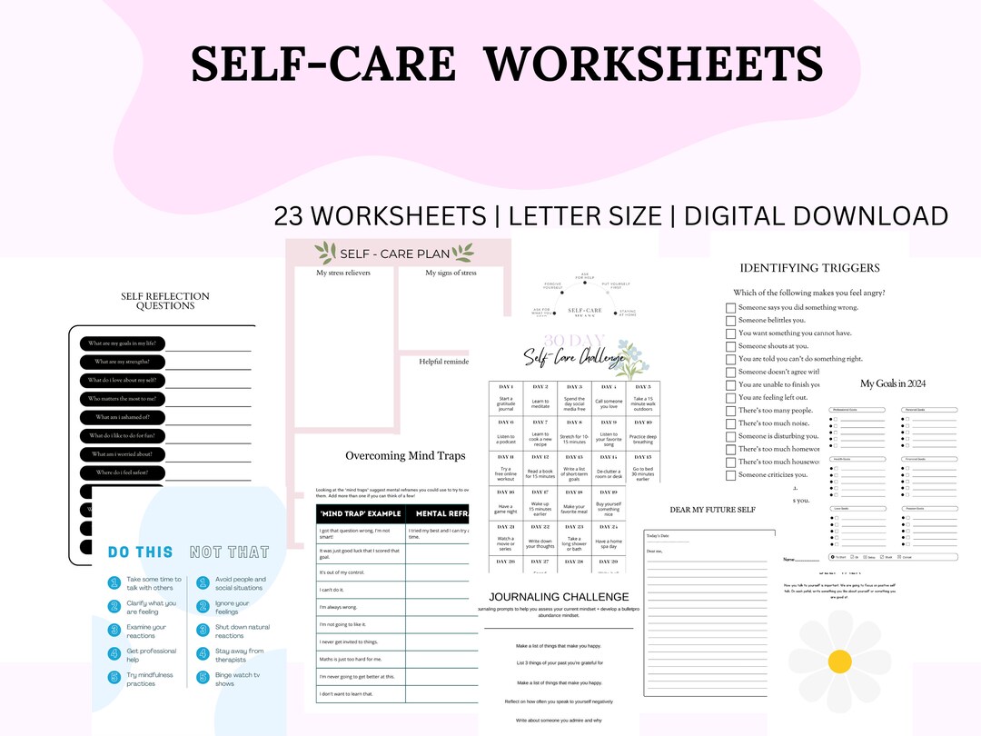 Self Care Worksheets, Self Love, Stress Management, Self Care Journal ...