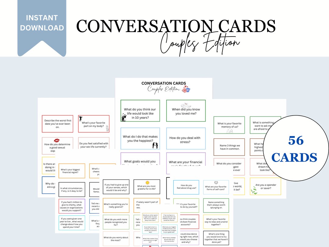 Conversation Cards for Couples, Conversation Starters, Date Night Cards ...