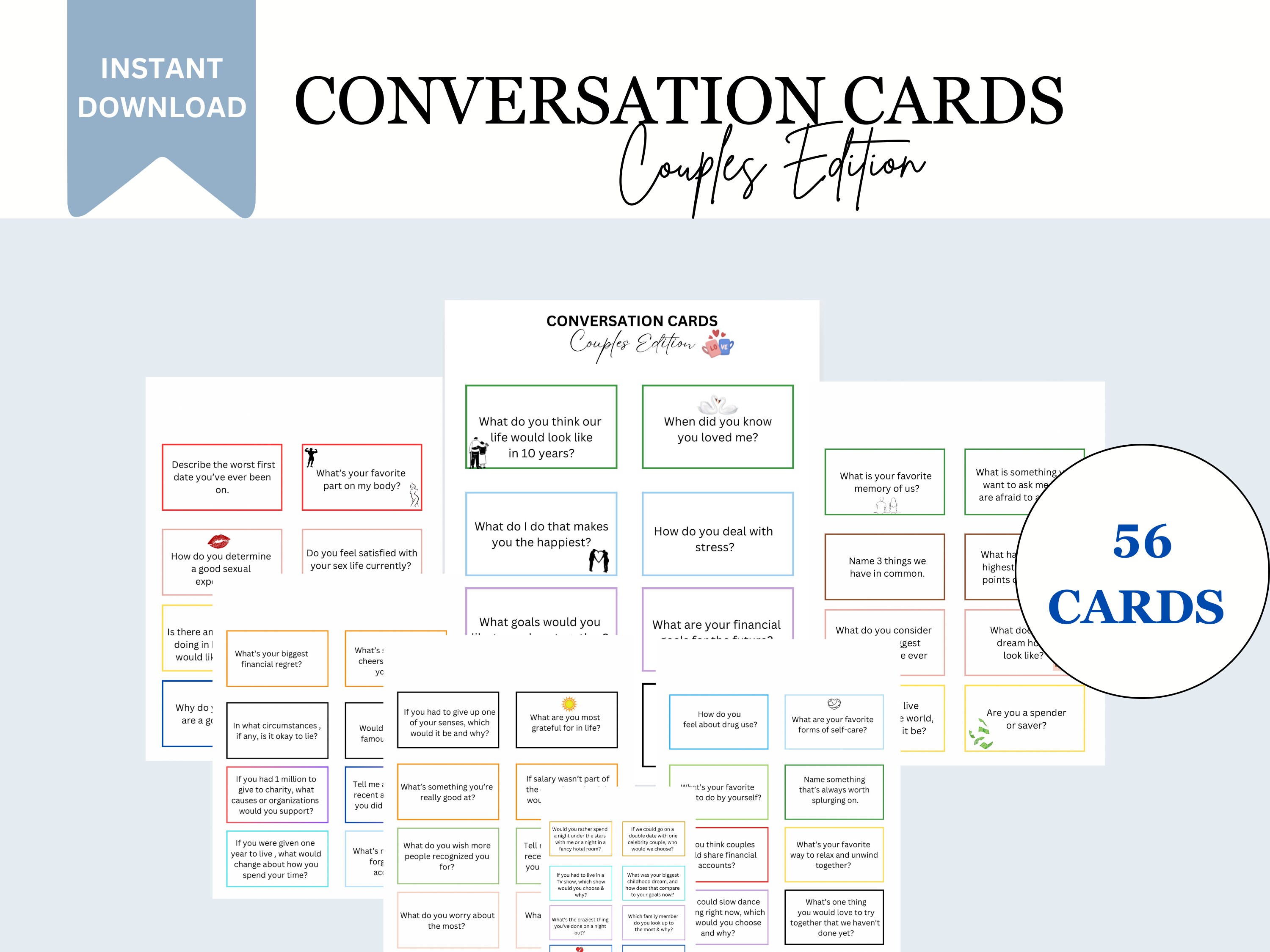 Conversation Cards for Couples, Conversation Starters, Date Night Cards ...