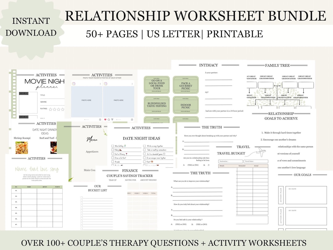 Couples Activity Worksheets, Couples Therapy Questions, Relationship ...