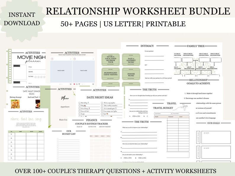 Couples Activity Worksheets, Couples Therapy Questions, Relationship ...