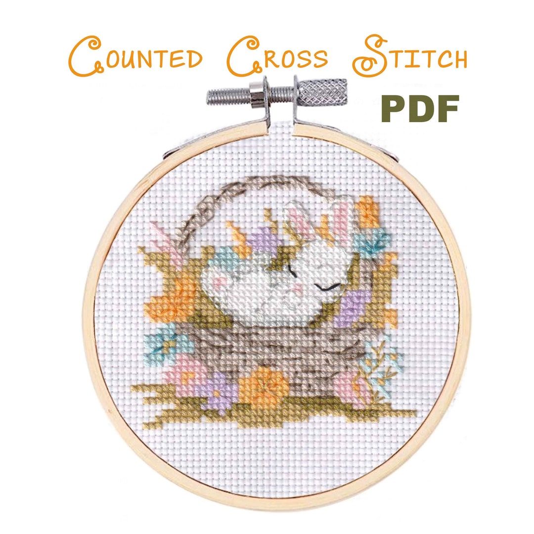 Easter Spring Cross Stitch Pattern of a Dozing Bunny | Downloadable PDF ...