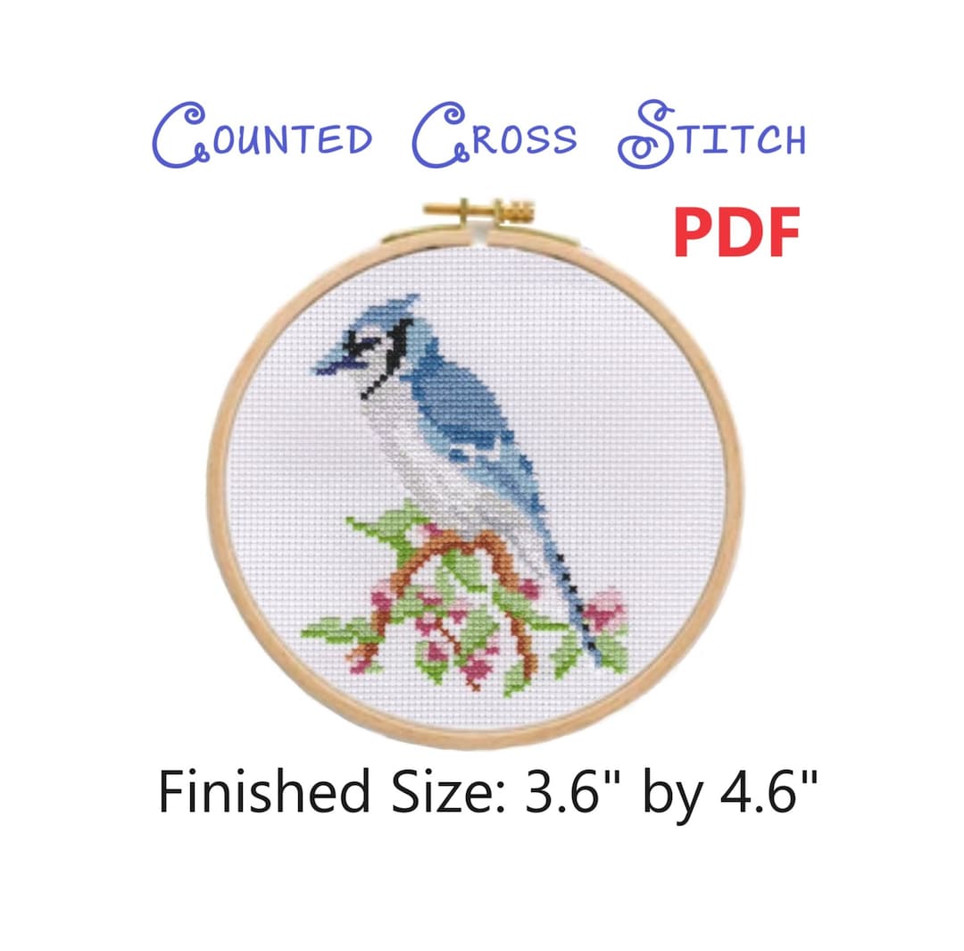 Cross Stitch Blue Jay PDF Downloadable Pattern | Bird Wall Art ...