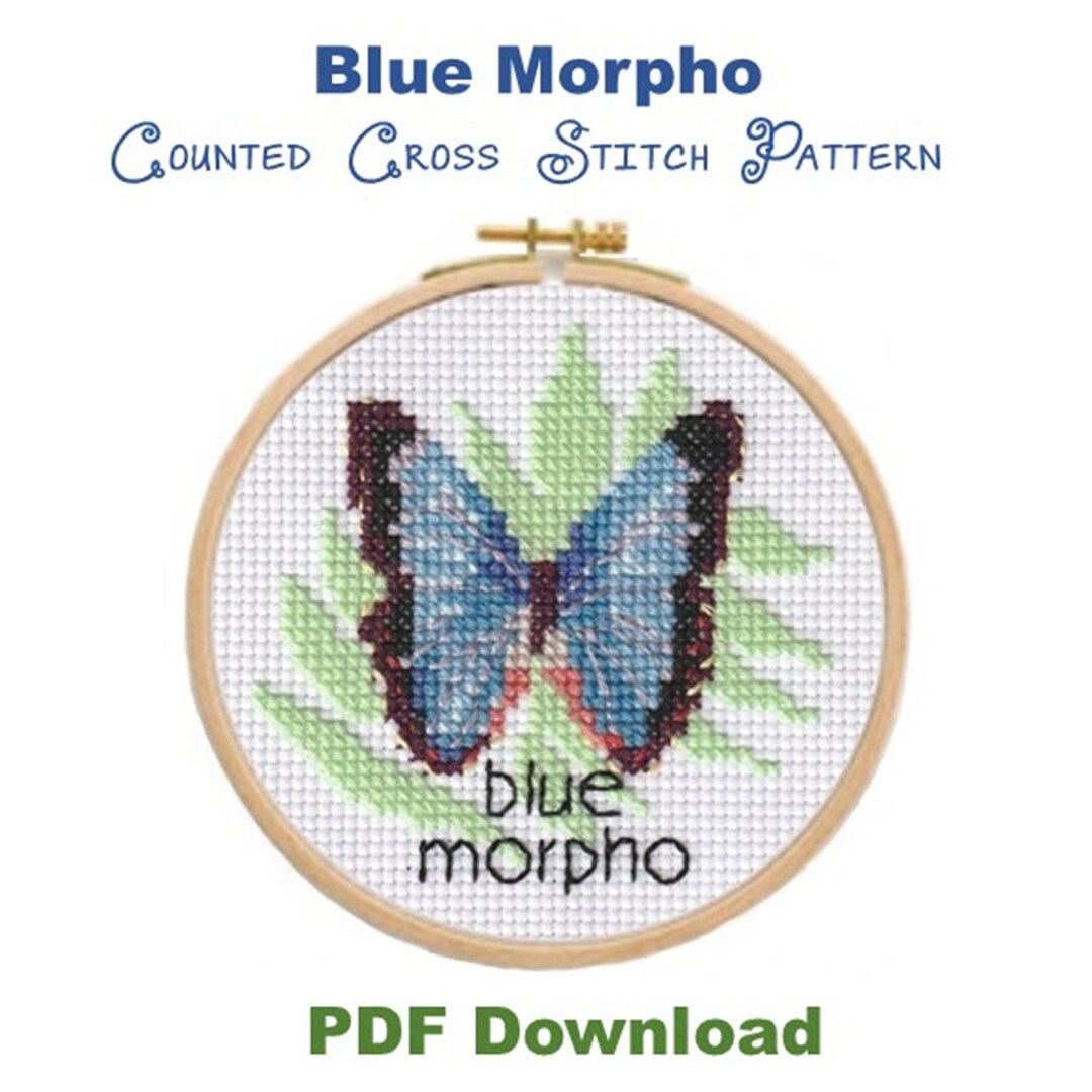 Blue Morpho Butterfly Cross Stitch Pattern: Floral DIY Decor (PDF ...
