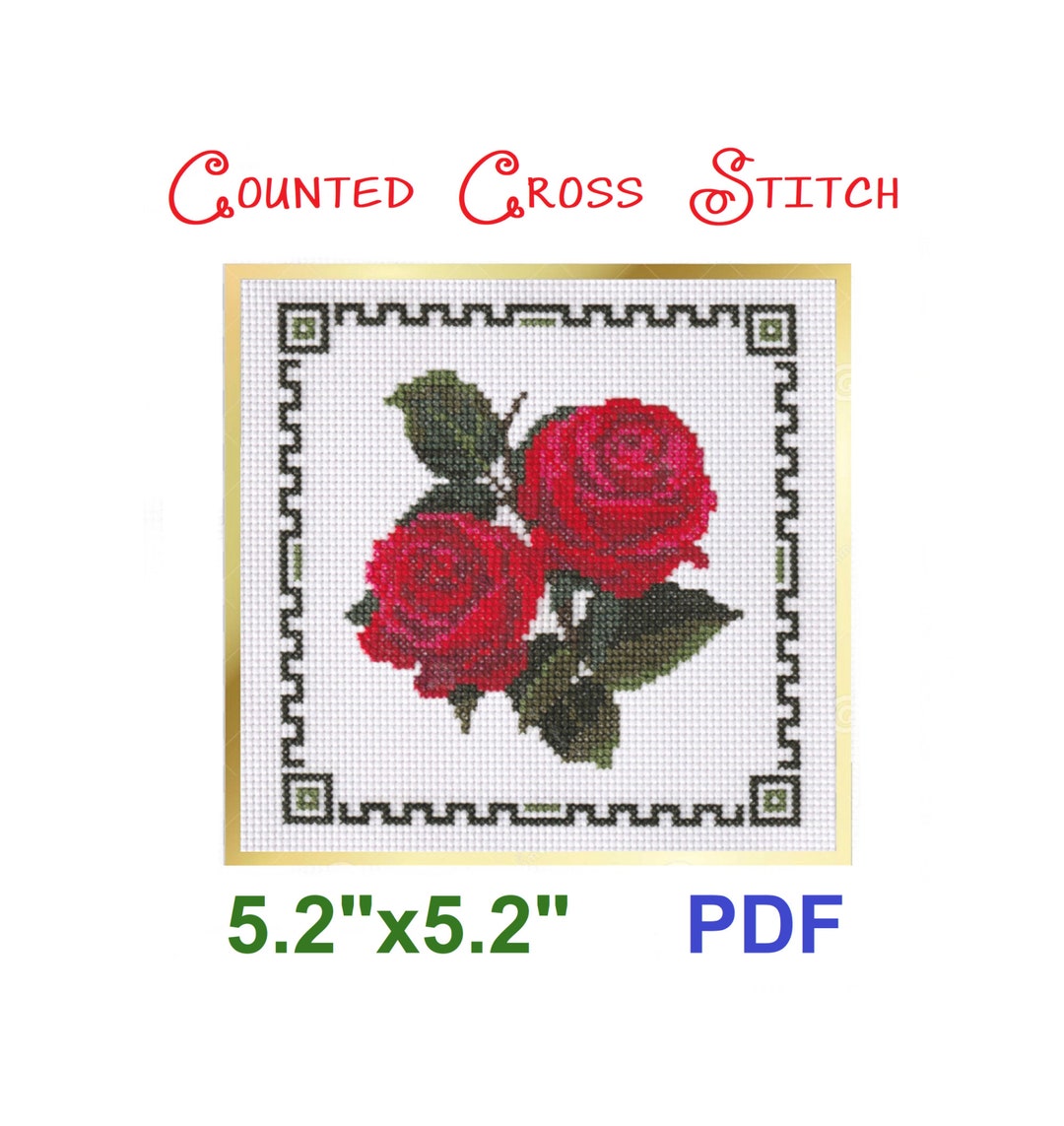 Cross Stitch Roses Pattern: Downloadable PDF, Red Roses With Squared ...